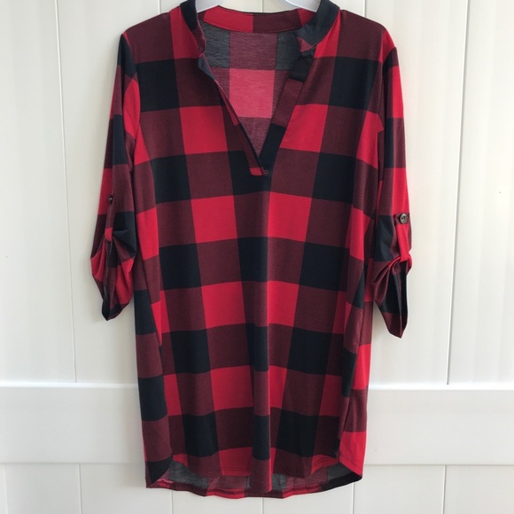 Tops | Black And Red Buffalo Plaid Tunic | Poshmark